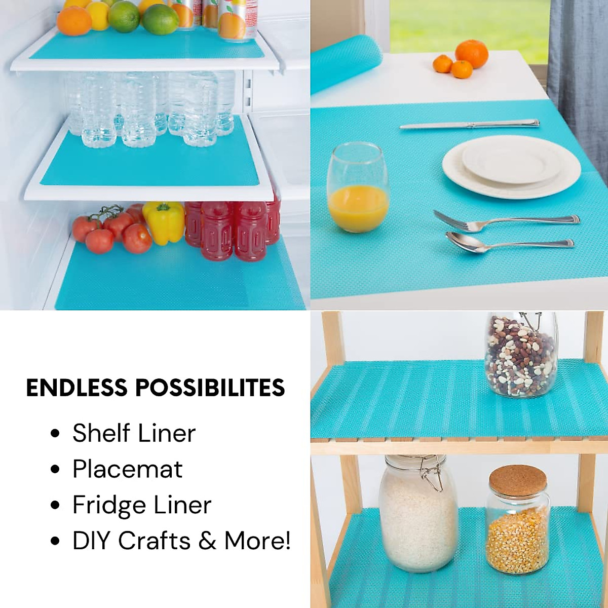 Con-Tact Brand Refrigerator Shelf and Bin Liner, Embossed Durable Washable Non-Adhesive Water and Oil Proof Reusable BPA Free Fridge Mat, 17.6" x 11.3", Teal, 3 Pack