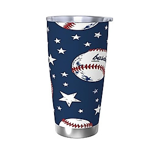 AYCZN Vintage Baseball Star 20 OZ Tumbler Stainless Steel Travel Coffee Mug, Sport Ball Insulated Water Bottle with Lid and 2 StrawsLeakproof Thermal Cup