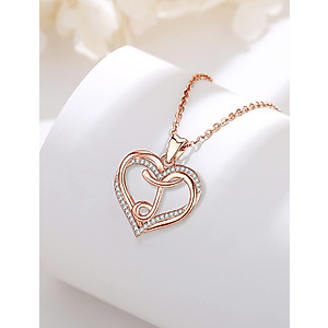 INFUSEU J Initial Necklace Women Letter Heart Jewelry Rose Gold Pendant