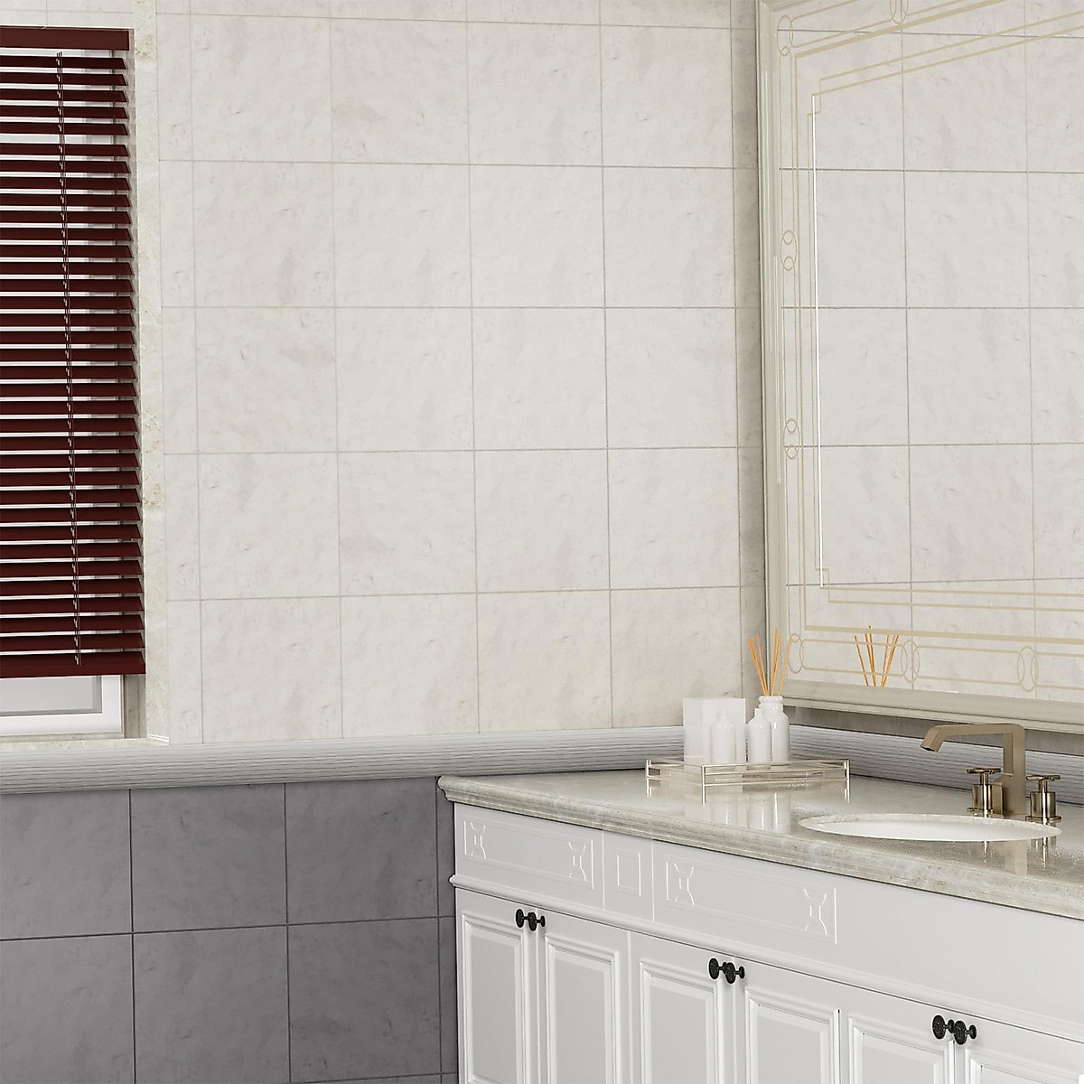 Greymond 10 Ft x 2" Floor Transition Strip Doorways, Vinyl Adhesive Laminate Flat Divider Flooring for Joining Floor Gaps, Carpet, Threshold Cover, Floor Tiles (Beige Grey)