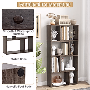 Tangkula 5 Tier Geometric Bookshelf, 48”H Freestanding 8-Cube Open Bookcase, Wooden Storage Display Shelf, 2 Anti-Toppling Devices, 8 Cubes Home Office Decor Room Divider for Living Room (1, Gray)