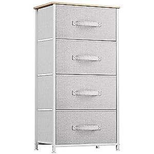 YITAHOME Dresser with 4 Drawers - Fabric Storage Tower, Organizer Unit for Bedroom, Living Room, Hallway, Closets & Nursery - Sturdy Steel Frame (Light Grey)