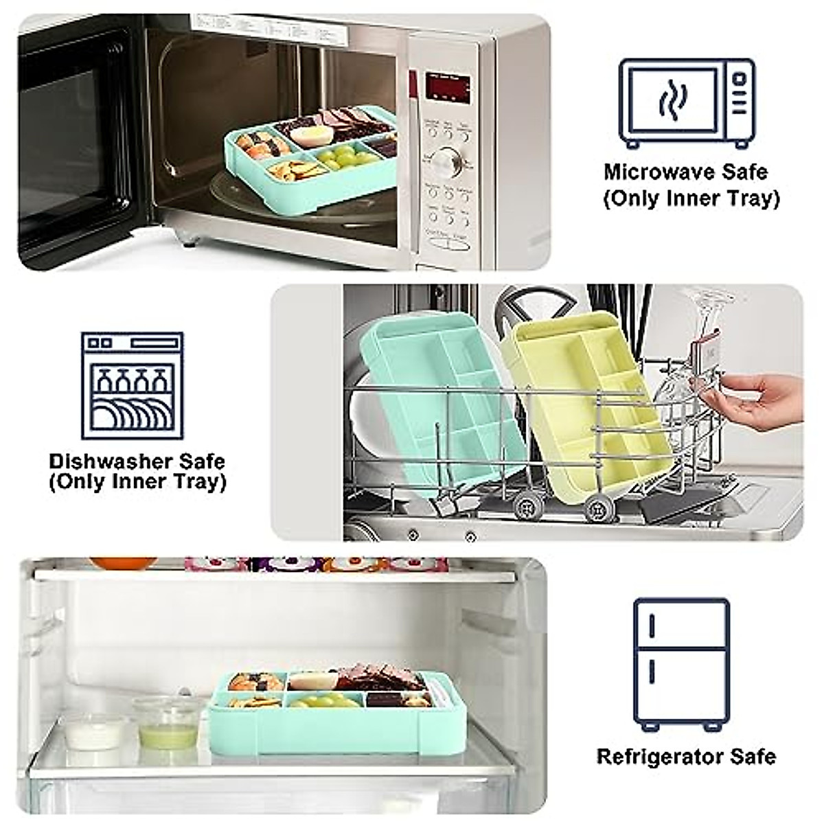 LOVINA Bento Box for Adult Kids, Stylish Teens Adult Lunch Box Containers With 5 Compartments, Durable, Microwave/Dishwasher Safe, BPA-Free, Perfect for On-the-Go Meal(Cyan)