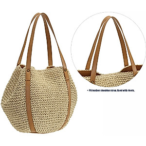 IN.RHAN Women's Handbag Large Straw Handmade Rattan Multi-functionWeave Shoulder Bag Beige