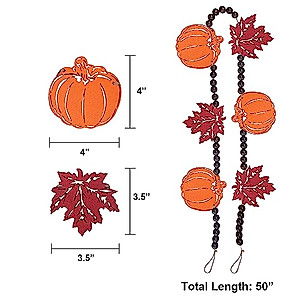 Fall Decorations for Home, DEWBIN 47" Farmhouse Wooden Beads Garland with Pumpkin and Maple Leaf for Fall Decor, Fall Thanksgiving Decorations for Tiered Tray, Coffee Table, Mantel, Dining Room, Wall