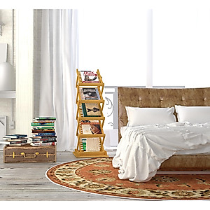 Foldable Magazine Rack Floor Stand,Bamboo Brochure Display Stand Portable Pop-up Literature Holder with 5 Pockets for Trade Show Exhibitions Office Retail Store Living Room