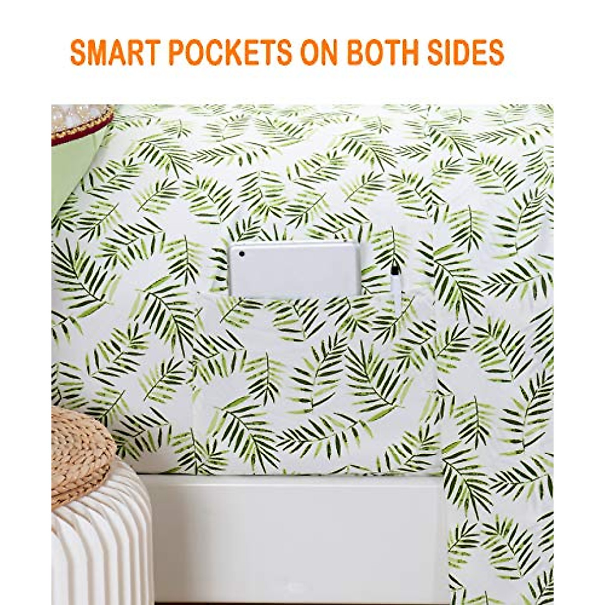 Elegant Comfort Ultra-Soft Double Brushed 6-Piece Microfiber Sheet Set Beautiful Tropical Patterns, and Vibrant Solid Colors, Luxury, All-Season Bed Sheet Set - Palm Leaves, Queen