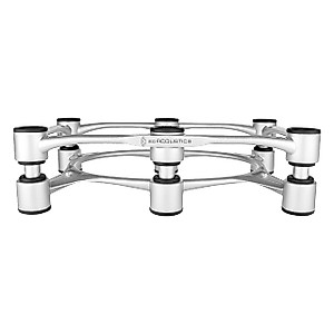 IsoAcoustics Aperta Series Isolation Speaker Stands with Tilt Adjustment: Aperta300 (11.8" W x 7.9" D) Silver (Single)