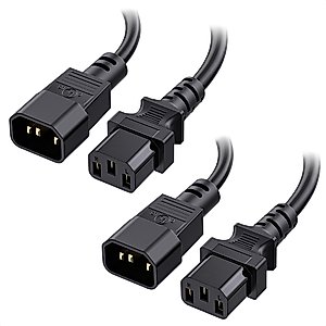 Cable Matters 2-Pack Short Computer to PDU Power Extension Cord, Power Extension Cable 1 ft (IEC C14 to IEC C13 PDU Power Cord)