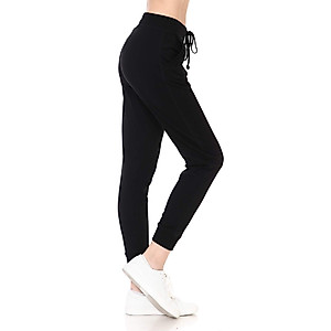 Leggings Depot Women's Cotton Jogger Sweatpants French Terry Yoga Pants with Pockets, Black, Small