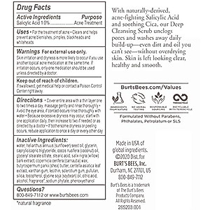 Burt's Bees Natural Acne Solutions Pore Refining Cleansing Scrub, Exfoliating Face Wash for Oily Skin, 4 Oz (Package May Vary)