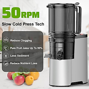 Cold Press Juicer, 400w Slow Juicer Machines with 5.4" Wide Feed Chute, Masticating Juicer with High Juice Yield for Whole Vegetables & Fruits