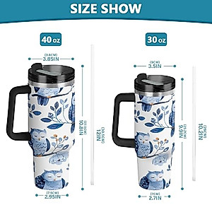 FRCSDIY Cartoon Owl Insulated Tumbler with Handle and Straw Lid,30oz Leakproof Stainless Steel Cup BPA-Free Water Bottle