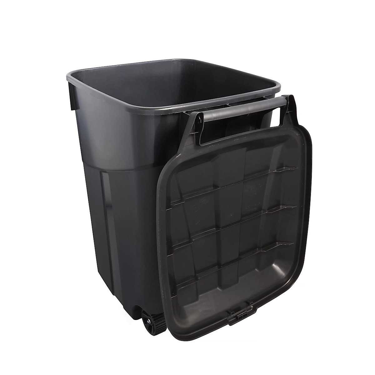 CHBcjq Heavy Duty Wheeled Plastic Garbage Can, 45 Gallon Capacity, Attached Lid, Black