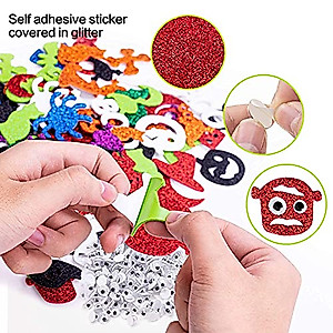 Halloween Foam Stickers 300Pcs, 200 Self-Adhesive Foam Glitter Sticker & 100 Wiggle Eyes, Pumpkin Ghost DIY Crafts for Halloween Thanksgiving Party