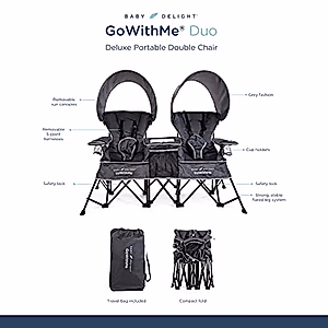 Baby Delight Go with Me Duo Deluxe Portable Chair | for Kids | Double Seat | Indoor and Outdoor | Grey