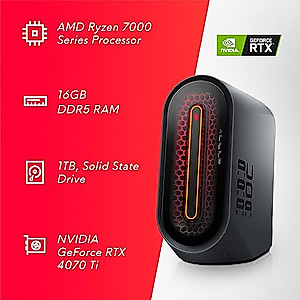 Alienware Aurora R15 Gaming Desktop - AMD Ryzen 7-7700X, 16GB DDR5 RAM, 1TB SSD, NVIDIA GeForce RTX 4070Ti GDDR6X, Windows 11 Home, 1 Year Premium Support - Black