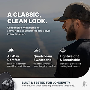 Branded Bills Bare Elite Curved Hat, Heather Grey, Fits 7-7.5, with Curved Bill, Double Layer Performance Paneling, Adjustable Snapback, Silk-Soft Front Lining, Quad-Foam Band, Water-Repellent Shell