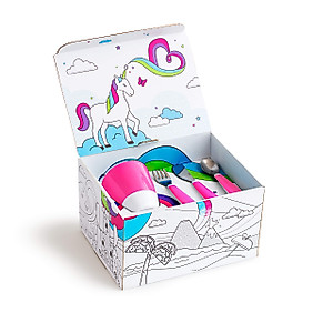 Munchkin® Color Me Hungry 7pc Toddler Feeding Supplies Set, Includes Plates, Bowl, Open Cup and Utensils in a Gift Box, Pink