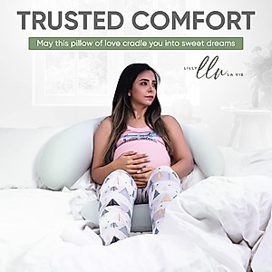 LILLY LA VIE Memory Foam Pregnancy Pillows for Sleeping, Side Sleeper Body Pillow - GOTS Certified 100% Organic Cotton Cover, Wedge Pillow - Support Back, Hips, Legs, Belly - Pregnancy Must Haves (Aqua Haze)