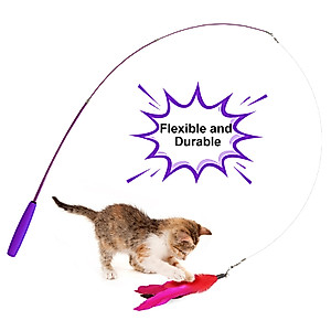 Atosun Cat Toys, 2PCS Retractable Cat Feather Toys, 10PCS Replacement Teaser Refill, 1PC Rainbow Ribbon Wand Interactive Kitten Toys for Indoor Cat Make Exercise