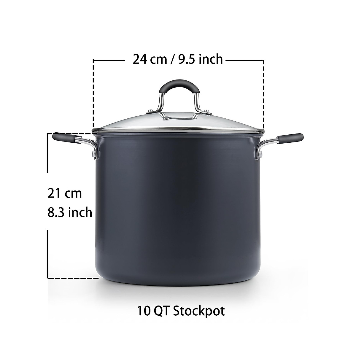 Cook N Home Nonstick Stockpot Soup pot with Lid Professional Hard Anodized 10 Quart, Oven safe - Stay Cool Handles, Black