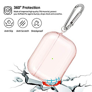 KOREDA Protective Cover Compatible with AirPods Pro & AirPods Pro 2 Case, Soft Clear Full Protective Case Shockproof Cover with Keychain Set for Airpods Pro 2nd Generation/1st Generation Case (Pink)