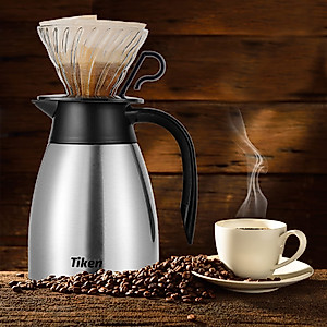 Tiken 34 Oz Thermal Coffee Carafe, Stainless Steel Insulated Vacuum Coffee Carafes For Keeping Hot, 1 Liter Beverage Dispenser (Silver)