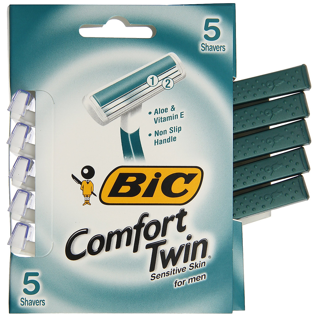 BIC Comfort Twin Men's Disposable Razor, Twin Blade, 5 Count, Sensitive Skin Razor For an Ultra Soothing and Comfortable Shave