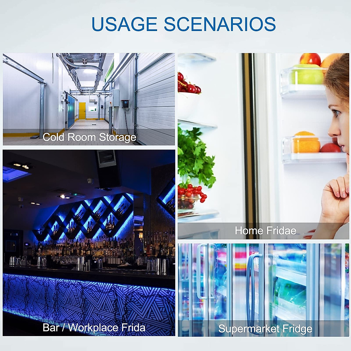 2 PCS Fridge Refrigerator Thermometer Freezer Thermometer high and Low Temperature Alarm Extra Sensor Big LCD Stainless Panel (2)