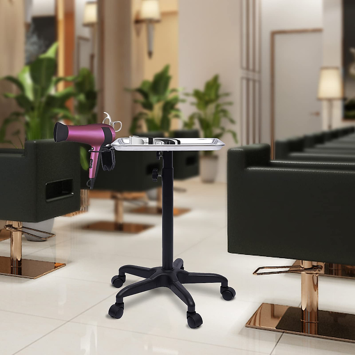 HuaShuani Salon Tray, Aluminum Salon Hair Tattoo Mobile Tray, Hair Tattoo Equipment Storage Tool Cart, Mobile Beauty Trolley, Height Adjustable, Silent Wheel (Silver)