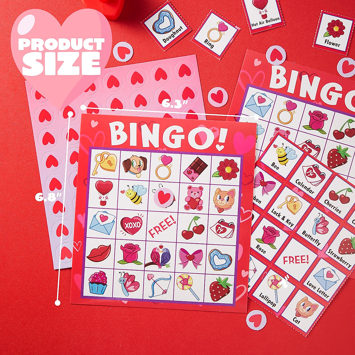 JOYIN 28 Players Valentine's Day Bingo Set, Game Cards for Kids School Classroom Party Supplies, Family Activity