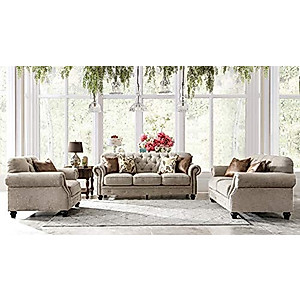 Acanva Collection Chesterfield Chenille Tufted Living Room Sofa, 91"W Couch, Almond