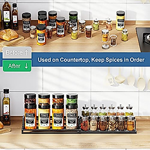 Warmfill Spice Rack Organizer For Cabinet 2 Tier Black Expandable Spice Rack for Pantry, Spice Organizer Display Shelf from 14.5 to 27.3 inch