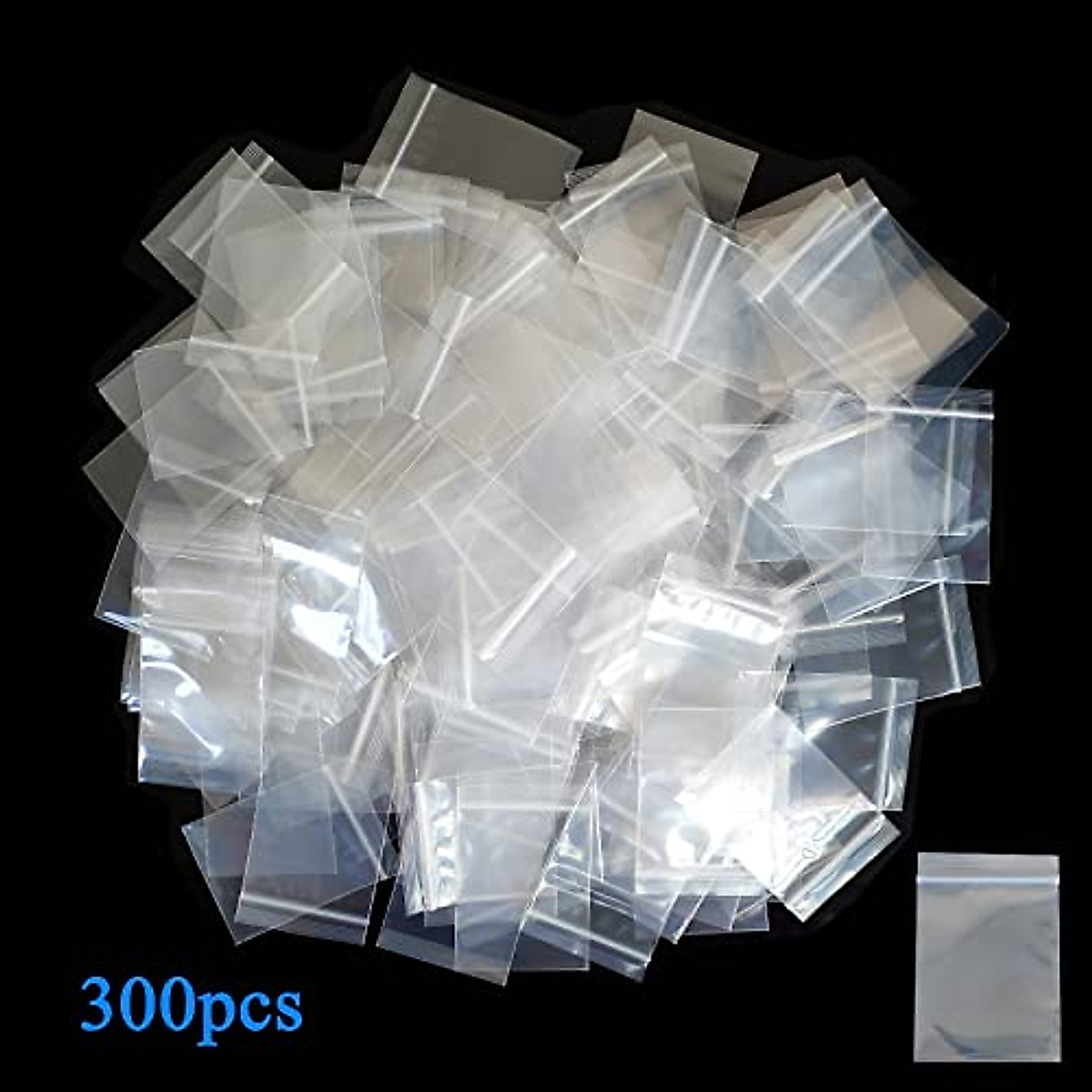 300pcs Small Plastic Bags, 1" x 2" 2 Mil Reusable Clear Poly Bags Mini Zip Baggies for Jewelry Parts, Small Items Storage