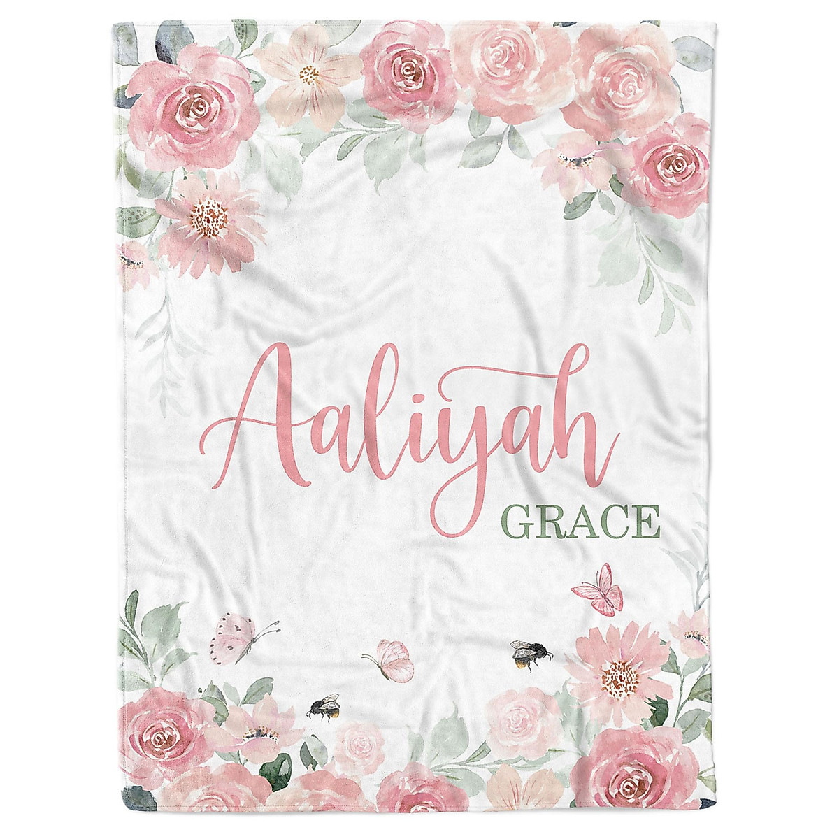 Arteaga Personalized Baby Blankets for Girls, Customized Baby Blankets for Girls, Floral Rose Baby Blanket, Best Gift for Baby, Newborn, New Mom, Super Soft Plush Fleece, 30''x40''