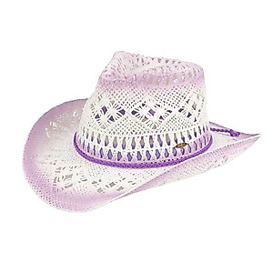 C.C Ombre Open Weave Cowbay Hat with Braided Trim, Lavender