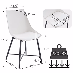 ANOUR Modern Dining Chairs Set of 2,Plastic Kitchen Chairs with PU Leather Cushions and Sturdy Metal Legs, Upholstered Armless Side Chair for Dining Room, Kitchen,Living Room-White