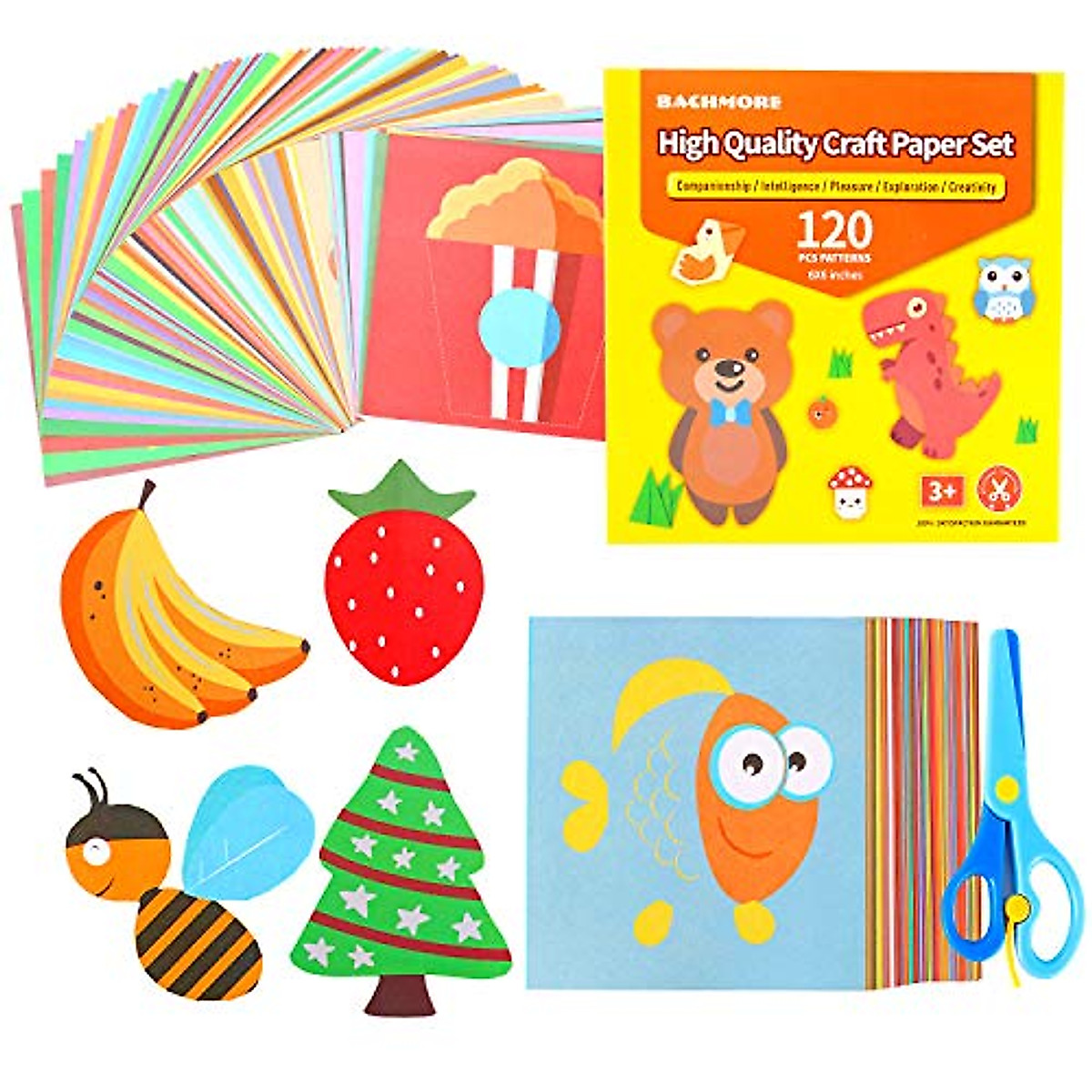 Fun Paper-Cut Set,Origami Paper Art; Scissor Skills Activity Cutting Book; Kids Scissors Crafts Kits Preschool-120 Pages with A Pair of Child-Safe Scissors Beginners Trainning and School Learning