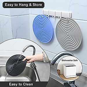 Viwehots Blue Silicone Trivets Mats for Hot Pots and Pans, Heat Resistant Mats Pot Holders, Flexible Hot Pads for Kitchen Table, Non Slip Silicone Mats, Dia11.81 Big Round Microwave Cover Mats Set 2