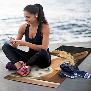 GOODOLD Funny Horse Yoga Mat, 71 x 26 Inch Non-slip Yoga Mats Folding Travel Exercise Mat Indoor Outdoor Gym Pilates with Storage Bag for Women Men