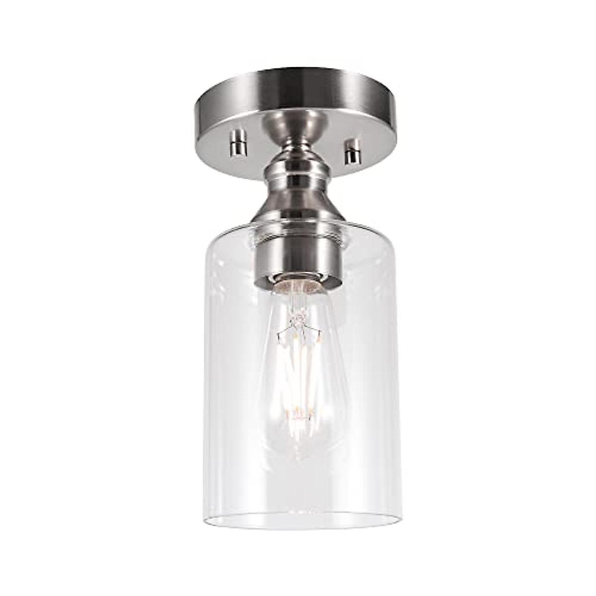 Gruenlich Semi Flush Mount Ceiling Light Fixture for Outdoor and Indoor, E26 Medium Base, Metal Housing Plus Clear Glass, Bulb not Included, 1-Pack, Nickel Finish