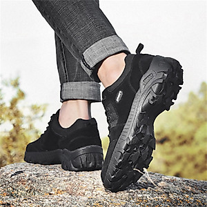 JiuQing Men's Hiking Shoes Trail Running Shoes Waterproof Low Rise Outdoor Walking Boots,Black,8