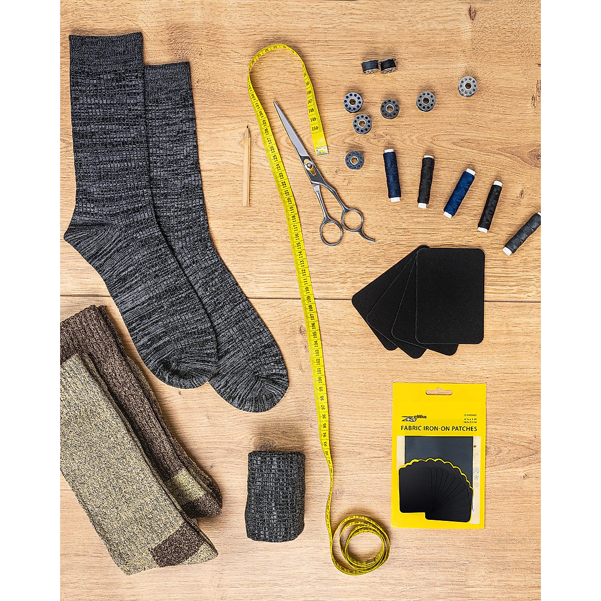 ZEFFFKA Premium Quality Fabric Iron-on Patches Inside & Outside Strongest Glue 100% Cotton Black Repair Decorating Kit 12 Pieces Size 3" by 4-1/4" (7.5 cm x 10.5 cm)