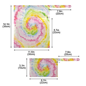 xigua 2 Pack Wet Dry Bags for Cloth Diaper Waterproof Swimsuits Bag with Handle Wristlet for Travel Beach Pouch, Rainbow Tie Dye
