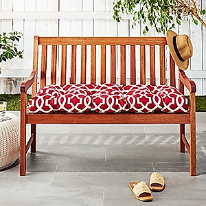 Pillow Perfect Trellis Indoor/Outdoor Sofa Setee Swing Cushion, Tufted, Weather, and Fade Resistant, 19" x 44", Red/Ivory New Geo, 1 Count