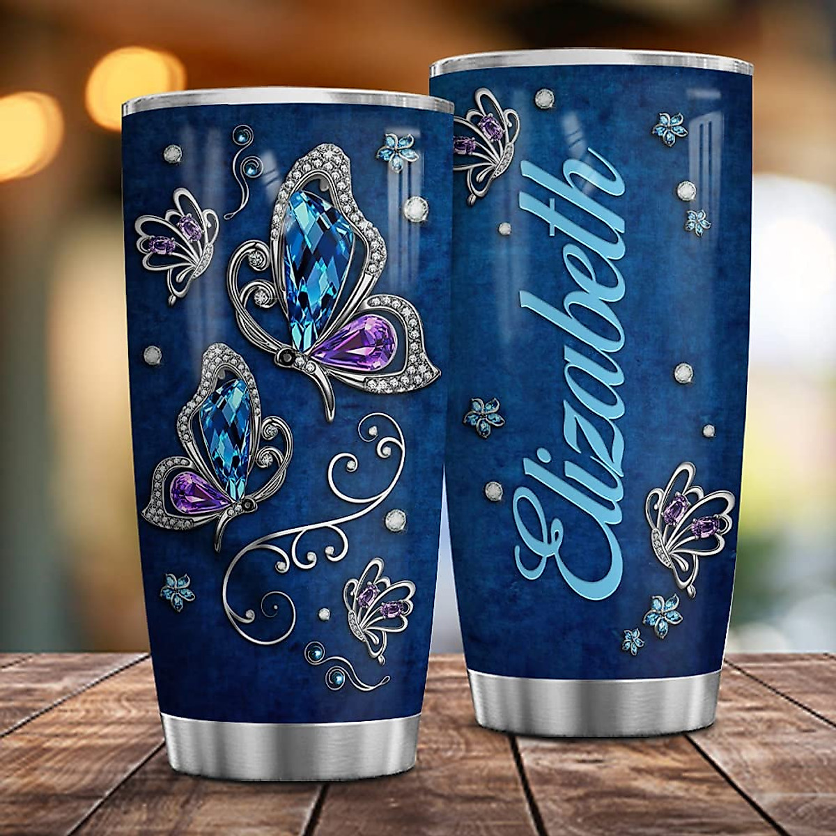 Wassmin Personalized Butterfly Stainless Steel Vacuum Insulated Tumbler With Lid - Custom Name 20 Oz 30 Oz Double Walled Insulated Coffee Cup for Gym Fitness Travel Office Use (Color 2)