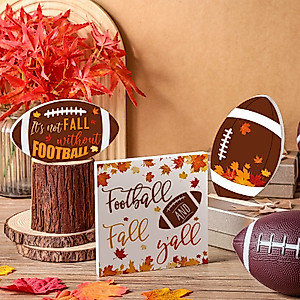 Jetec 3 Pcs Fall Football Decor Thanksgiving Fall Tiered Tray Decor Orange Maple Wooden Table Centerpieces Farmhouse Rustic Decor Decorative Table Decorations for Autumn Harvest Table Shelf(Classic)