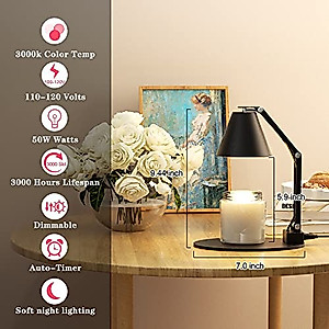 Candle Warmer Lamp, CFGROW Adjustable Dimmable Brightness Candle Warmer Lantern with Timer, Top Warming Candle Light for Scented Wax Melts, 2pcs 50W Bulb Included (Black)