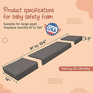 Baby Safety Foam Soft Seat Edge Cushion Fireplace Hearth Guard Bumper Pad Child Proof Padding (Large, Gray-fits Width from-81-104")